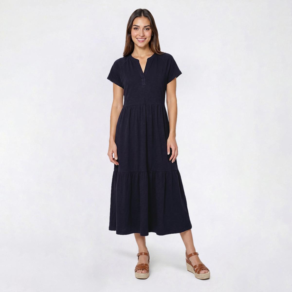 Click here for Womens Nautica Solid Tiered Slub Midi Dress prices